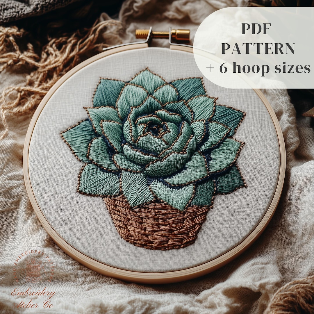 Succulent Hand Embroidery PDF Pattern, Easy Home Plant Embroidery ...