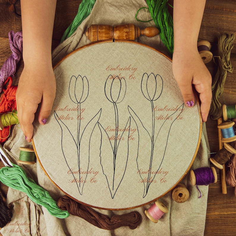 Tulips Hand Embroidery Design, Spring Flowers Embroidery PDF Pattern ...