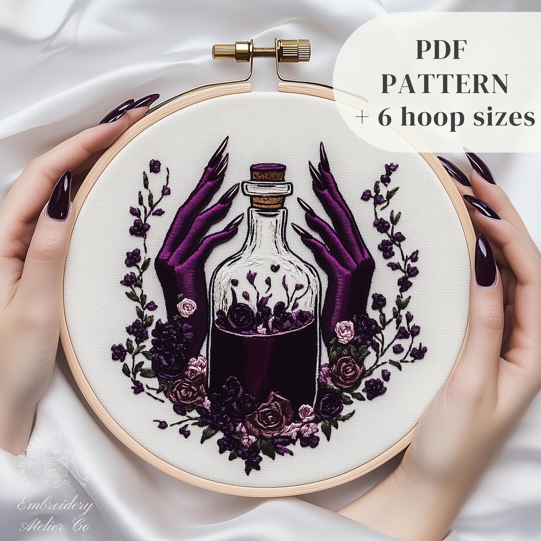 Gothic Hand Embroidery Design, Witchy Embroidery Pattern, Wiccan ...