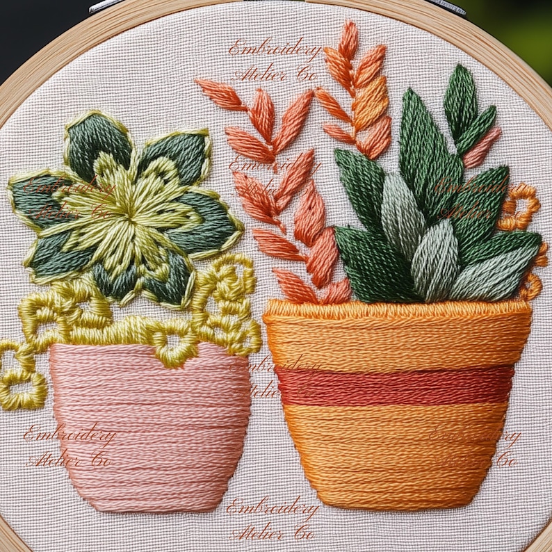 Potted Plants Hand Embroidery Design, Botanical Embroidery Pattern ...