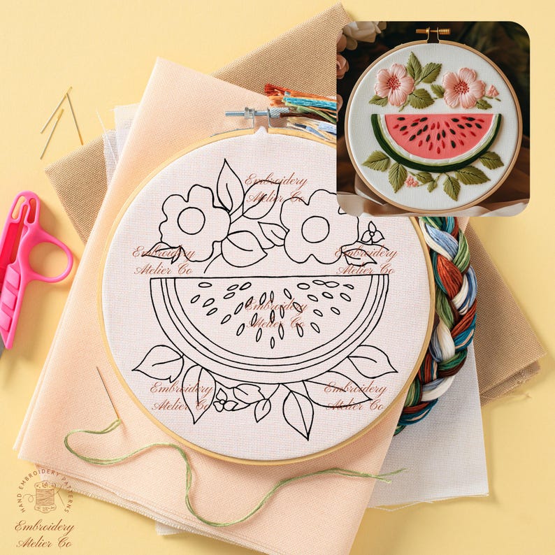 Watermelon Hand Embroidery Pattern, Summer Fruit Embroidery PDF Design ...