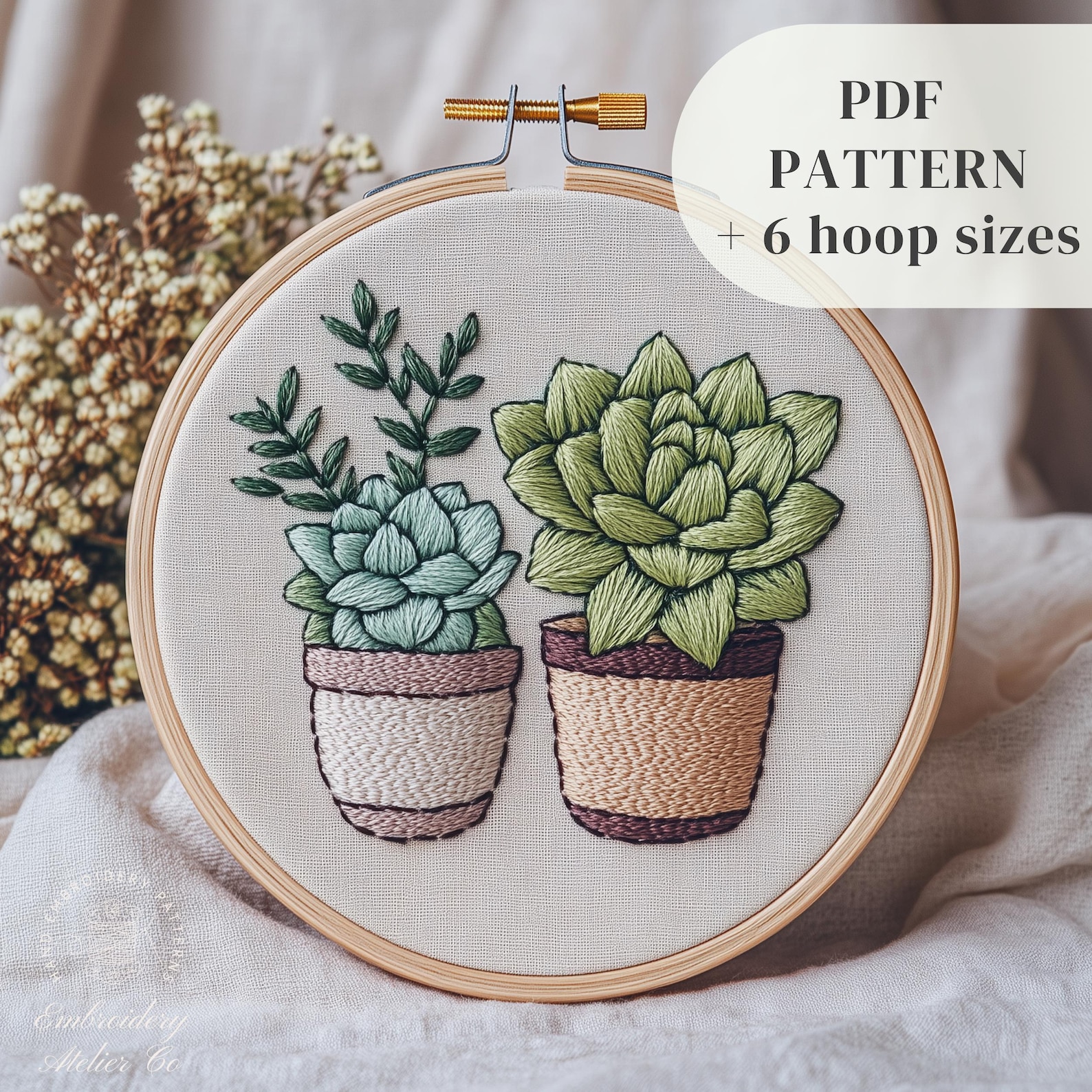 Succulent Plants Hand Embroidery Pattern, Easy Beginners Embroidery ...