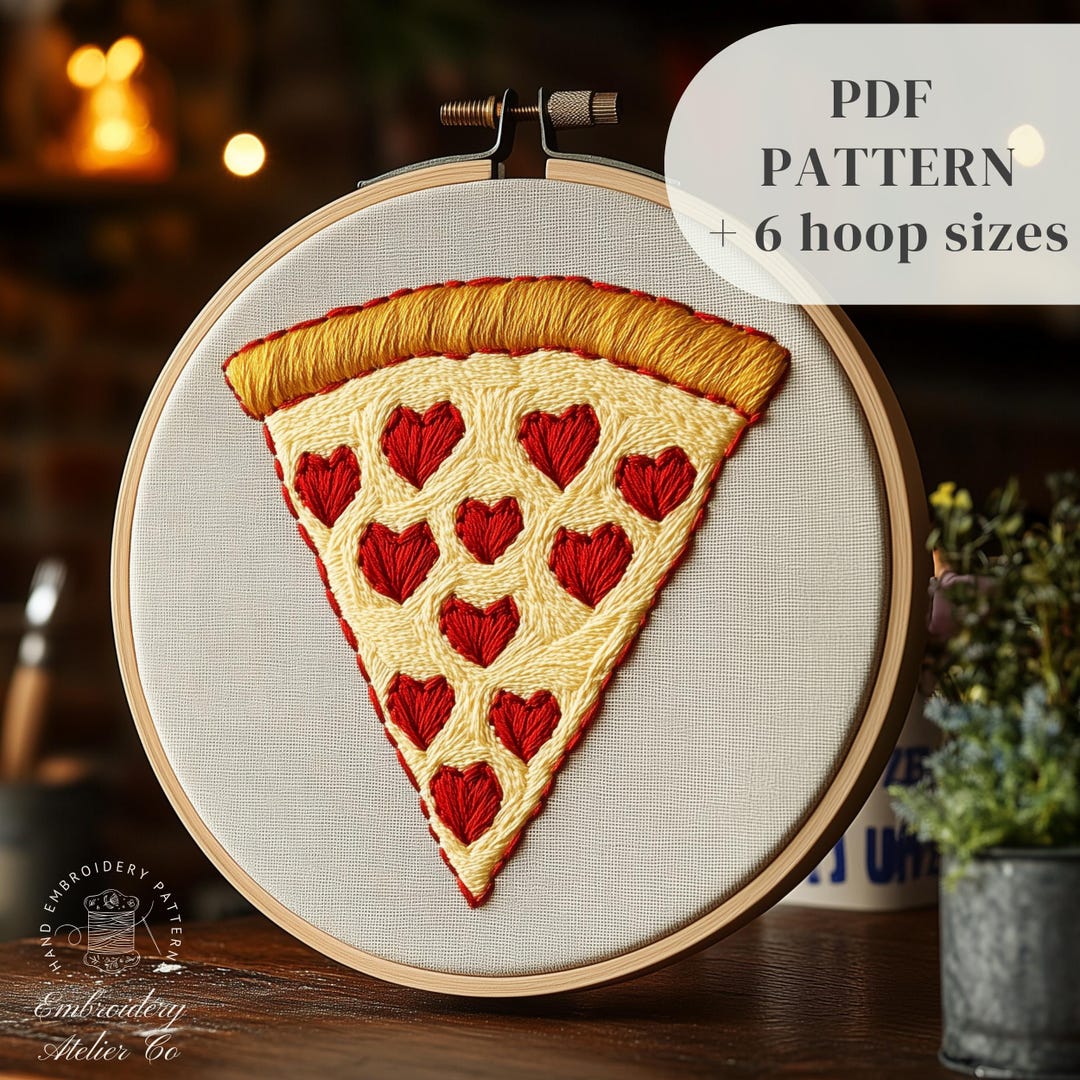 Beginners Embroidery PDF Pattern, Pizza Slice With Hearts Hand ...