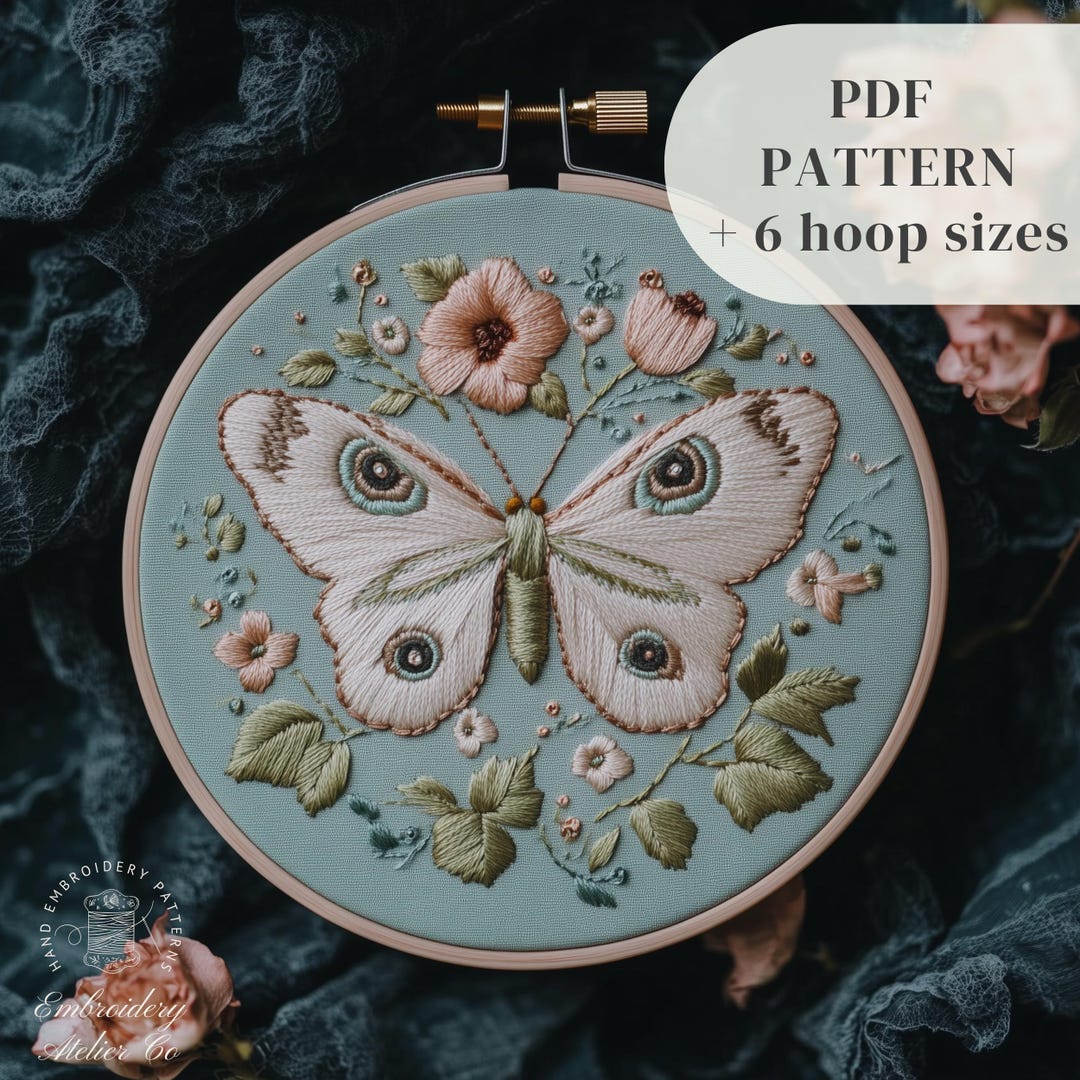 Luna Moth Embroidery Pattern, Gothic Insect Hand Embroidery Design ...