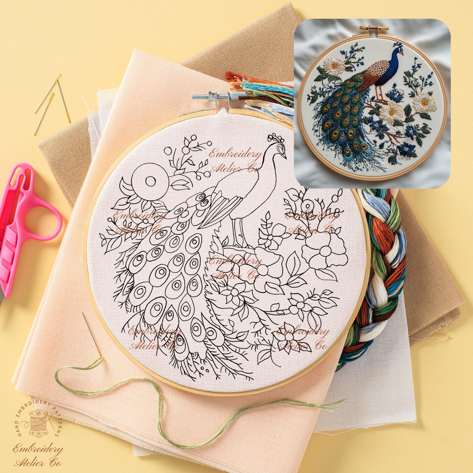 Peacock Hand Embroidery Pattern, Animal Embroidery Design, Bird ...