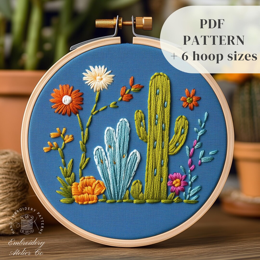 Cactus Plants Embroidery PDF Pattern, Botanical Hand Embroidery Design ...