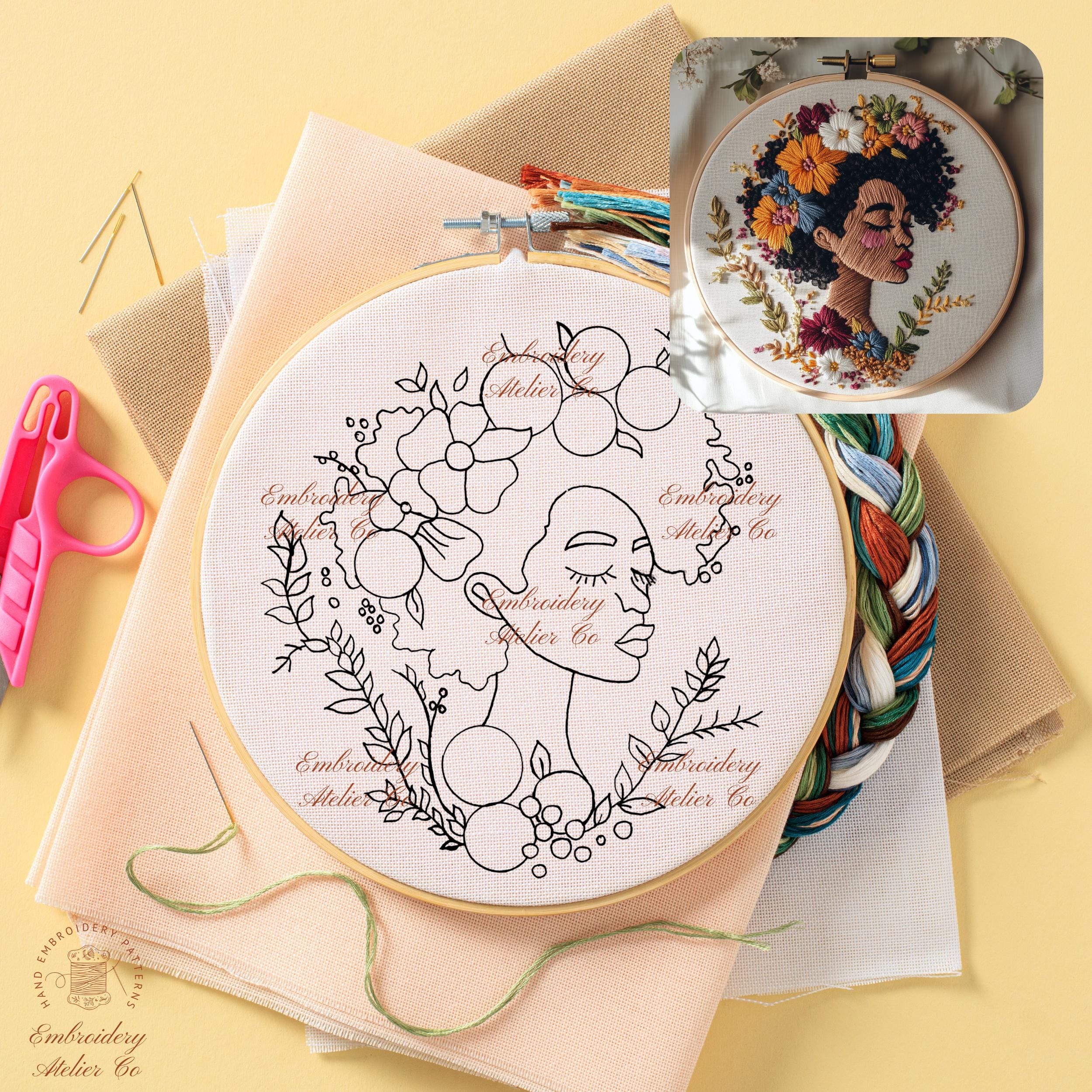 African Woman Embroidery PDF Pattern, Afro Female Hand Embroidery ...