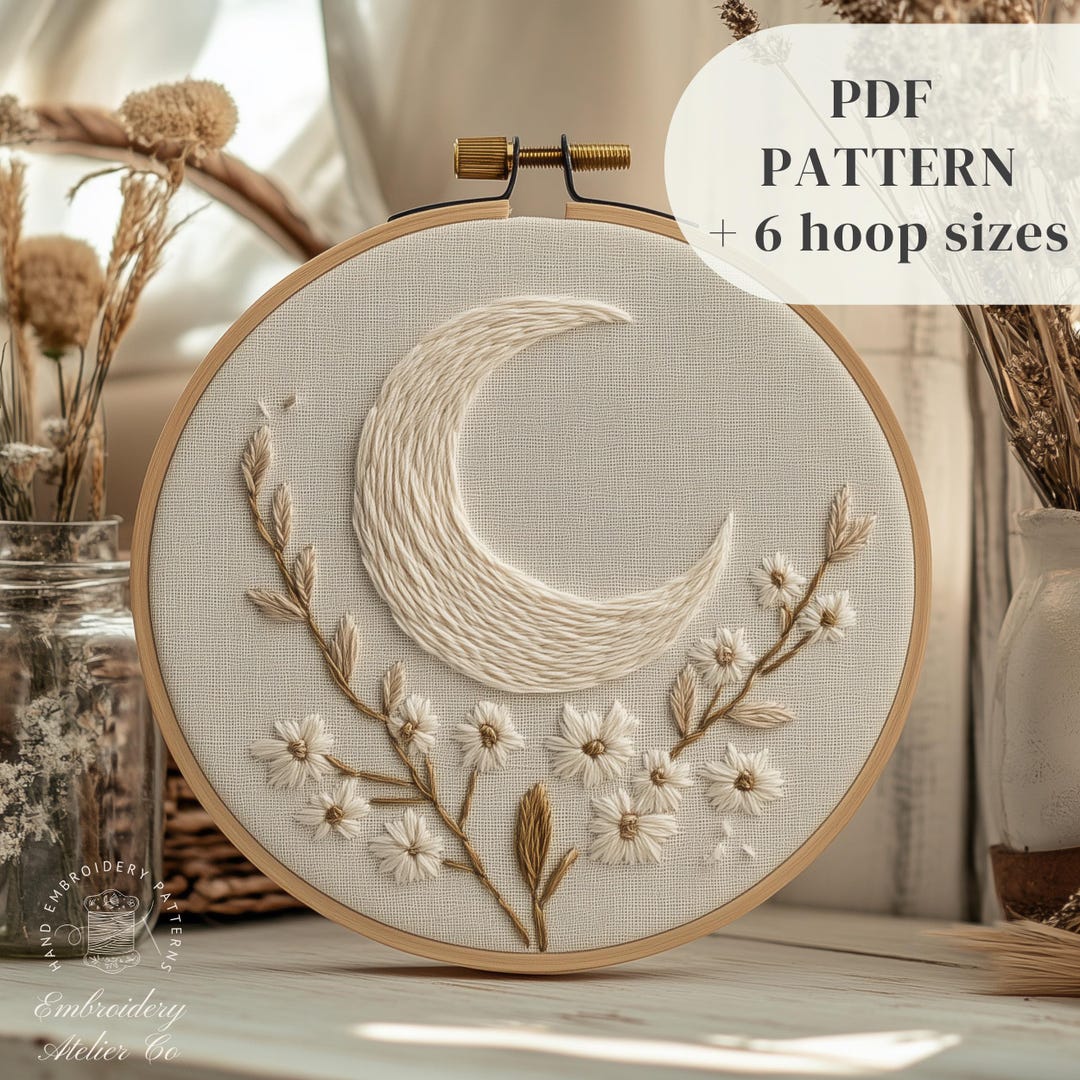 Hand Embroidery PDF Pattern, Crescent Moon Embroidery Design, Beginners ...