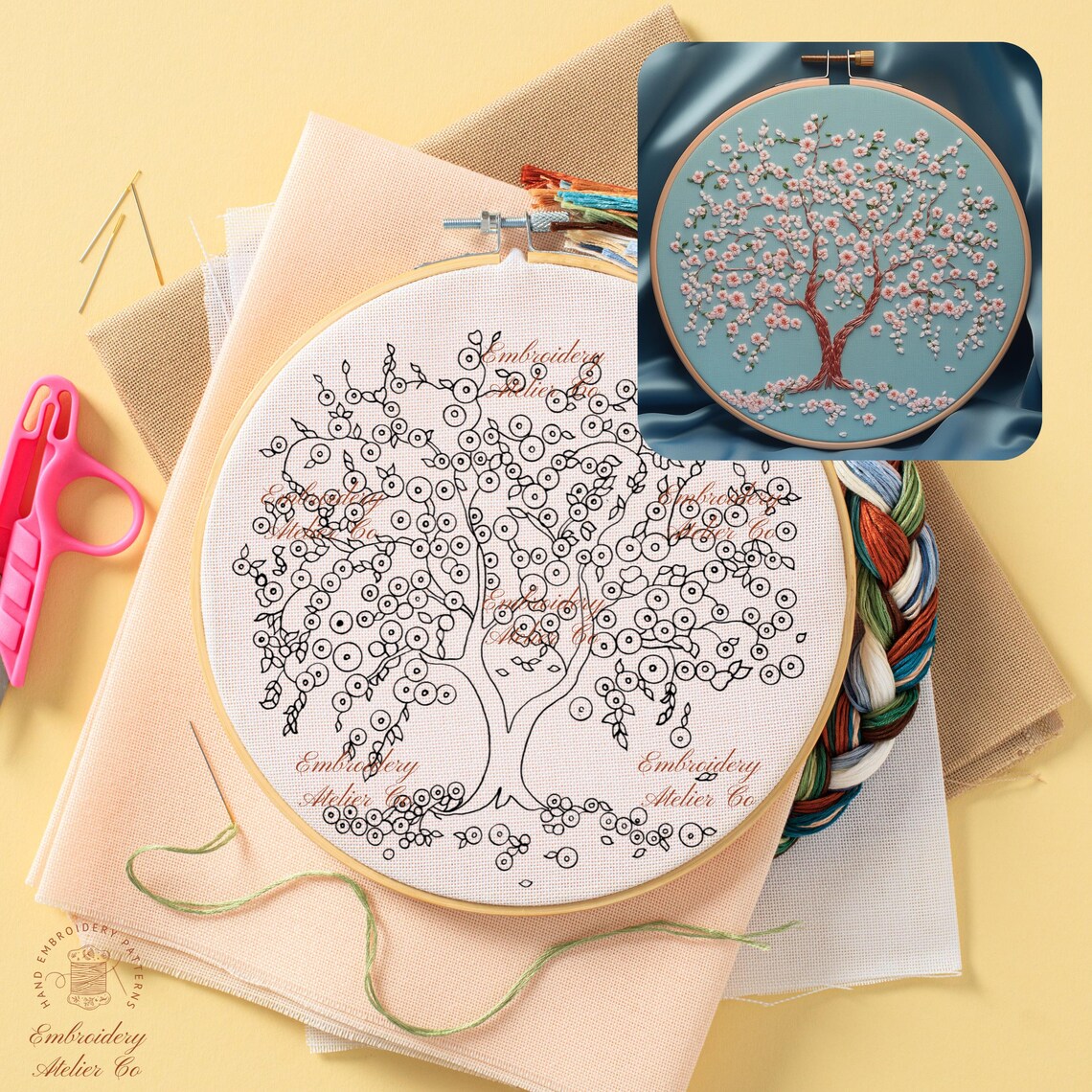 Sakura Tree Hand Embroidery Pattern, Cherry Blossoms Embroidery Design ...