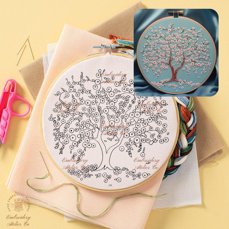 Sakura Tree Hand Embroidery Pattern, Cherry Blossoms Embroidery Design ...