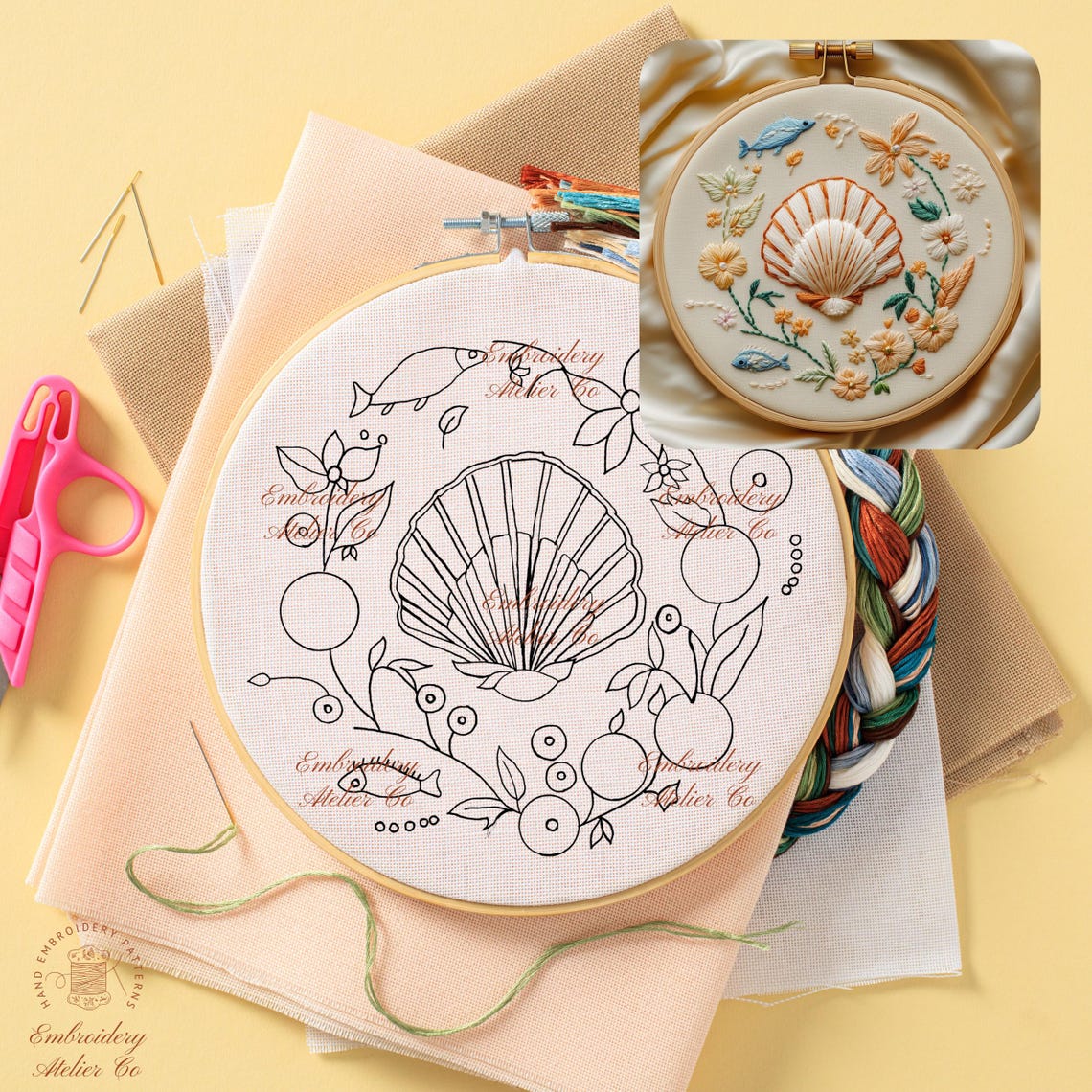 Seashell Embroidery PDF Pattern, Summer Hand Embroidery Design, Ocean ...
