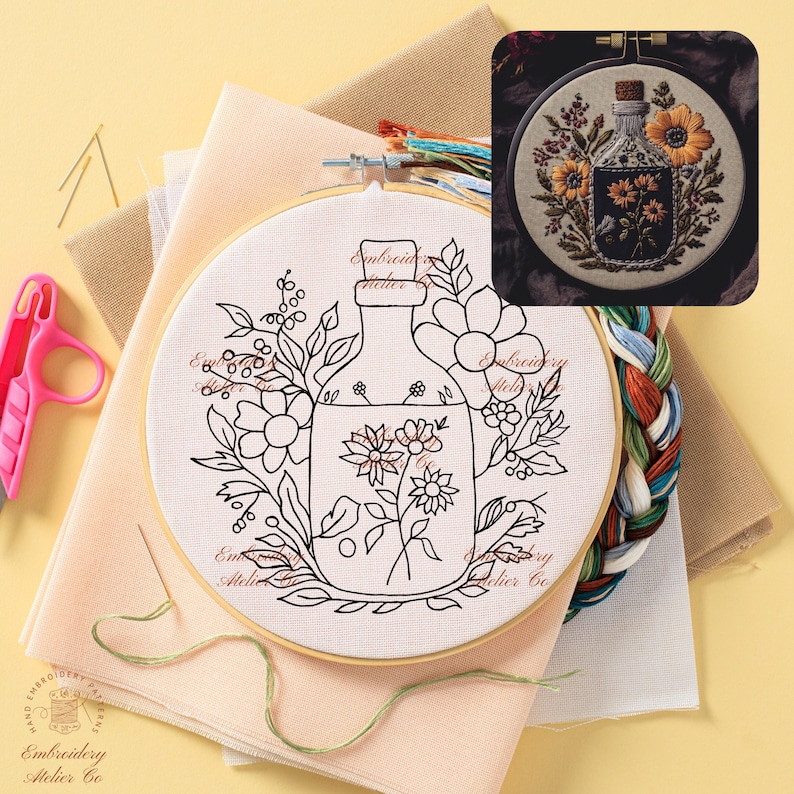 Magic Potion Embroidery PDF Pattern, Witchy Hand Embroidery Design ...