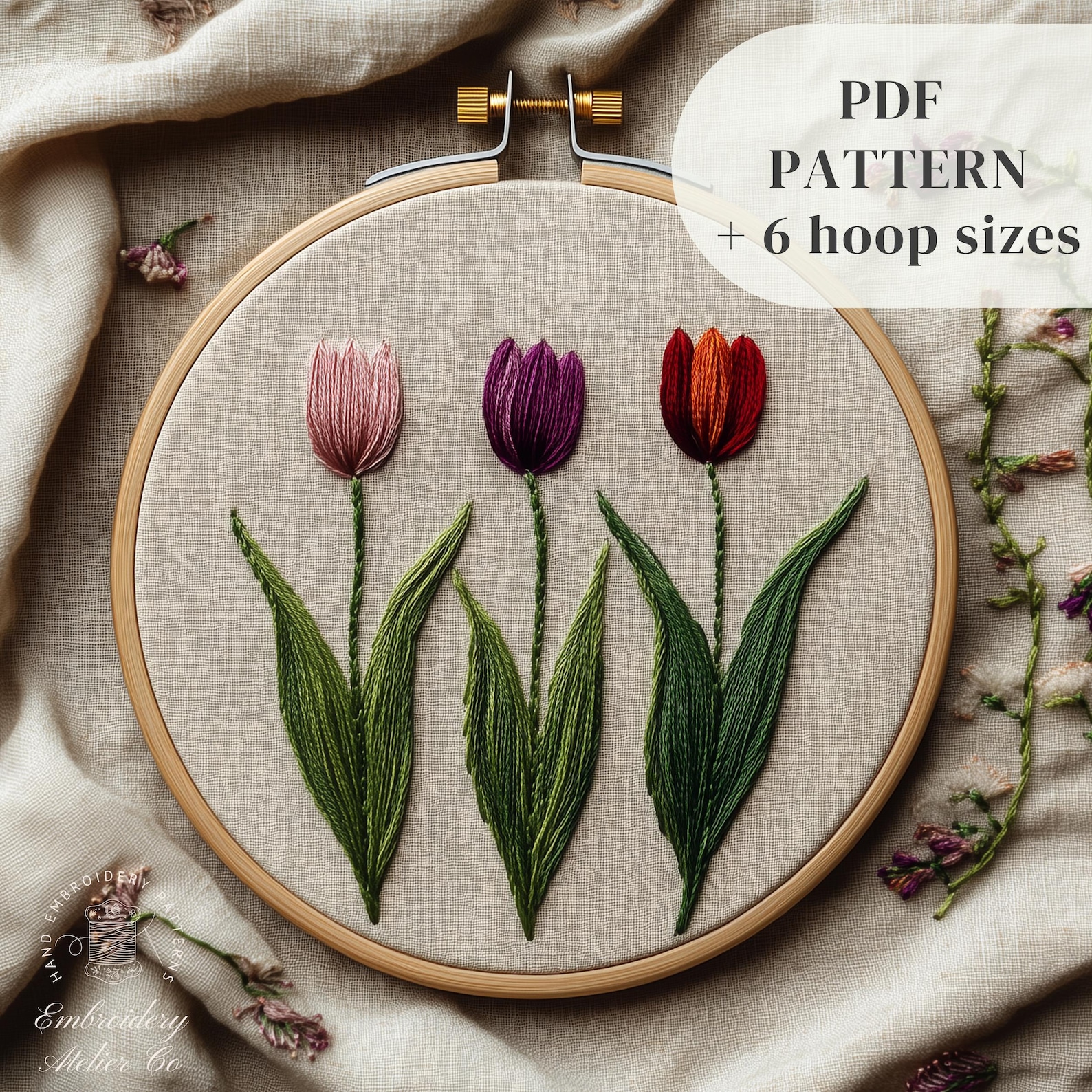 Tulips Hand Embroidery Design, Spring Flowers Embroidery PDF Pattern ...