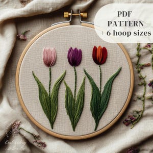 Tulips Hand Embroidery Design, Spring Flowers Embroidery PDF Pattern ...