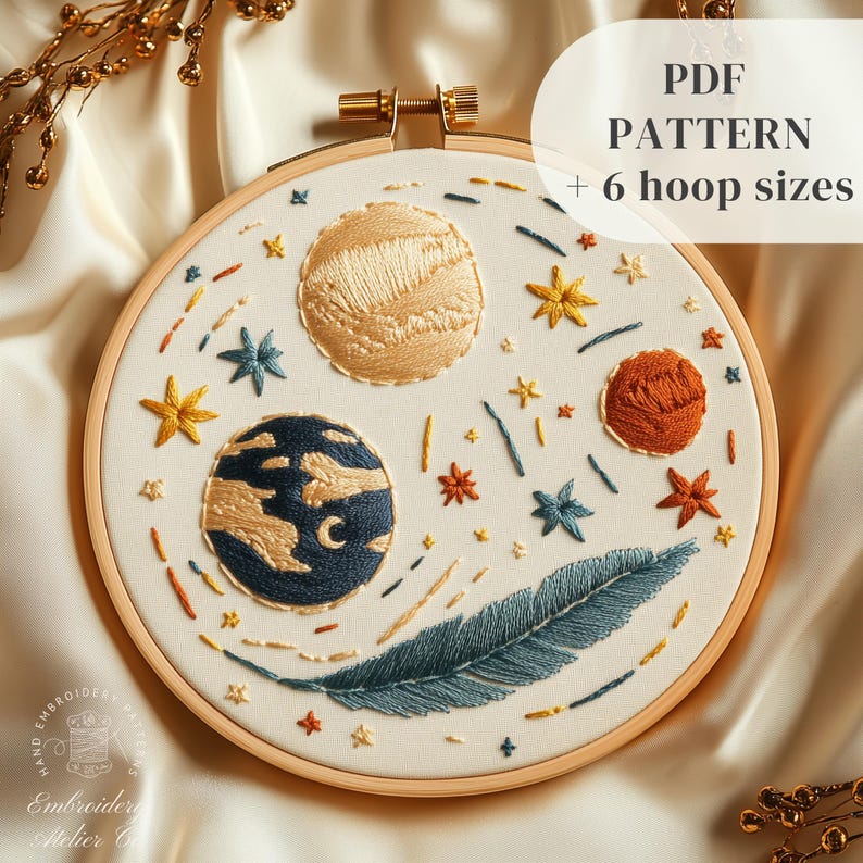 Planets and Stars Embroidery PDF Pattern, Celestial Hand Embroidery ...