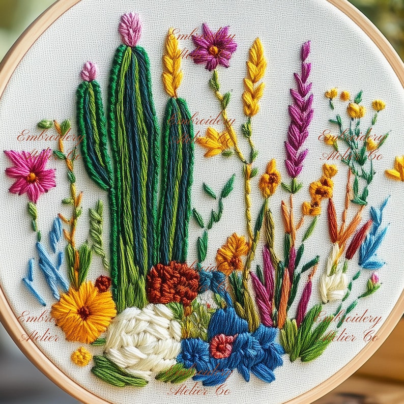 Cactus Plant Hand Embroidery Design, Botanical Embroidery PDF Pattern ...