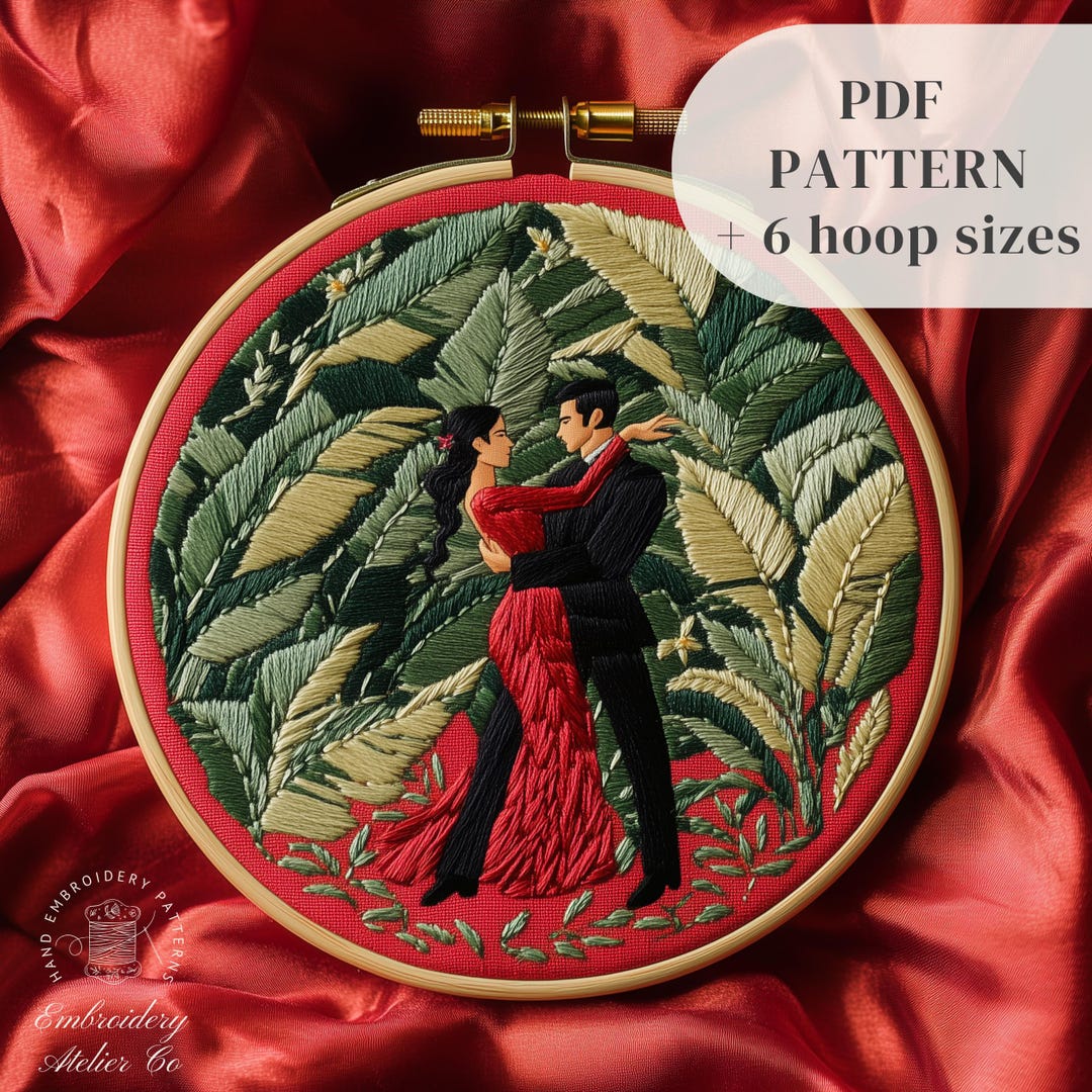 Dancing Couple Embroidery Design, Romantic Hand Embroidery Pattern ...