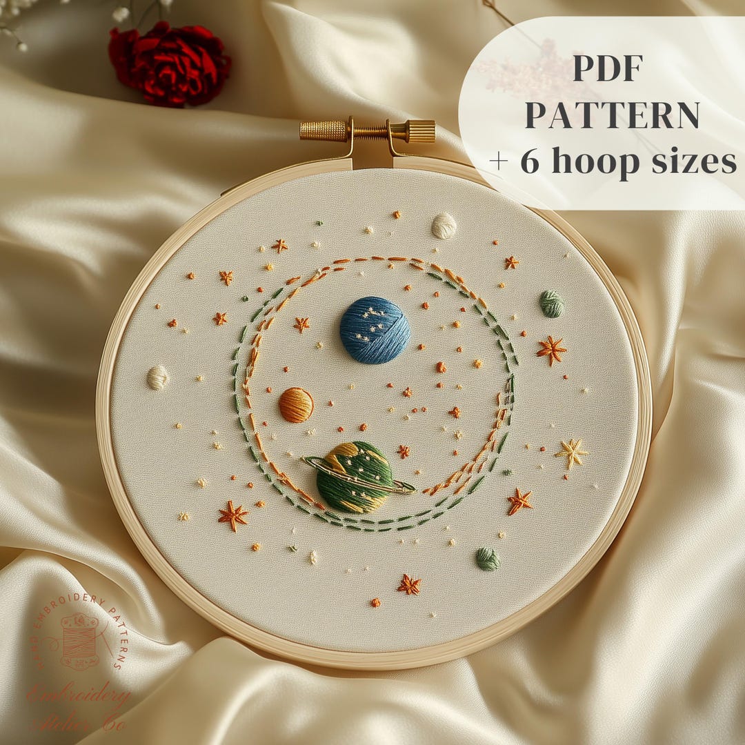 Celestial Hand Embroidery PDF Pattern, Planets Embroidery Design ...