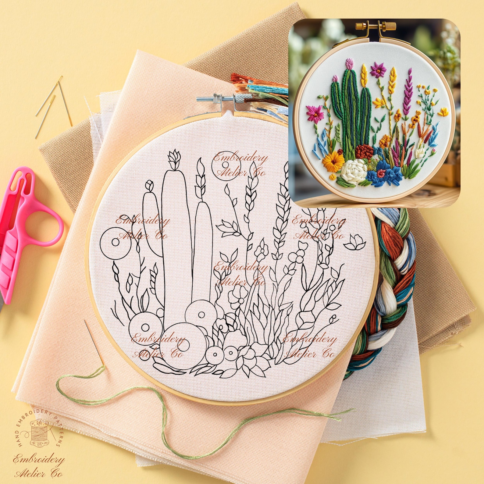 Cactus Plant Hand Embroidery Design, Botanical Embroidery PDF Pattern ...