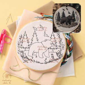 Woodland Animal Embroidery Design, Bear Hand Embroidery PDF Pattern ...