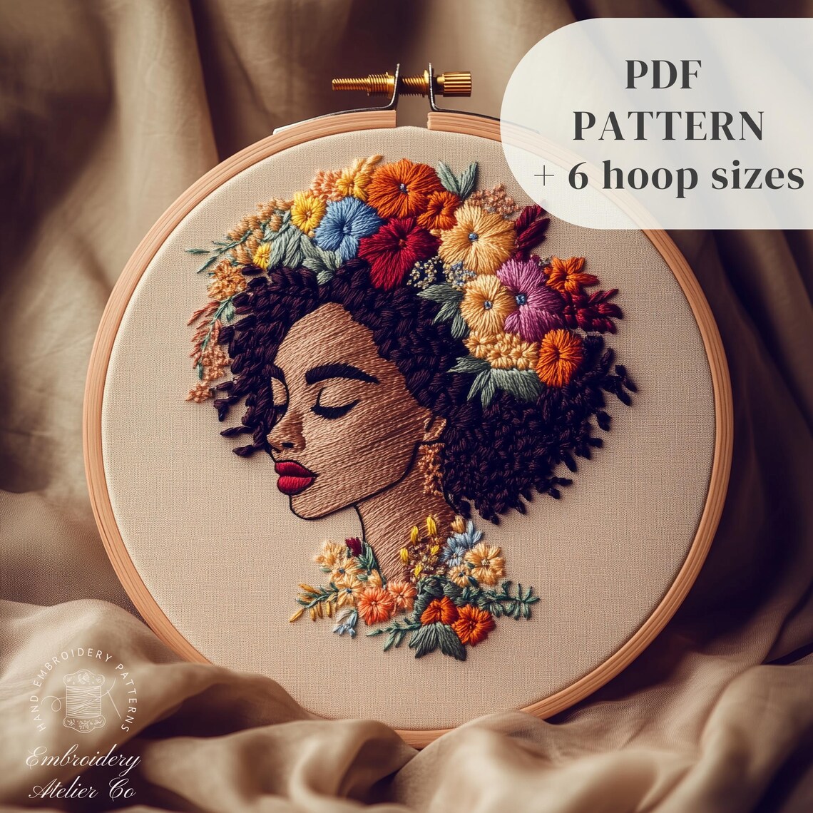 African Woman Hand Embroidery Design, Afro Girl Embroidery PDF Pattern ...