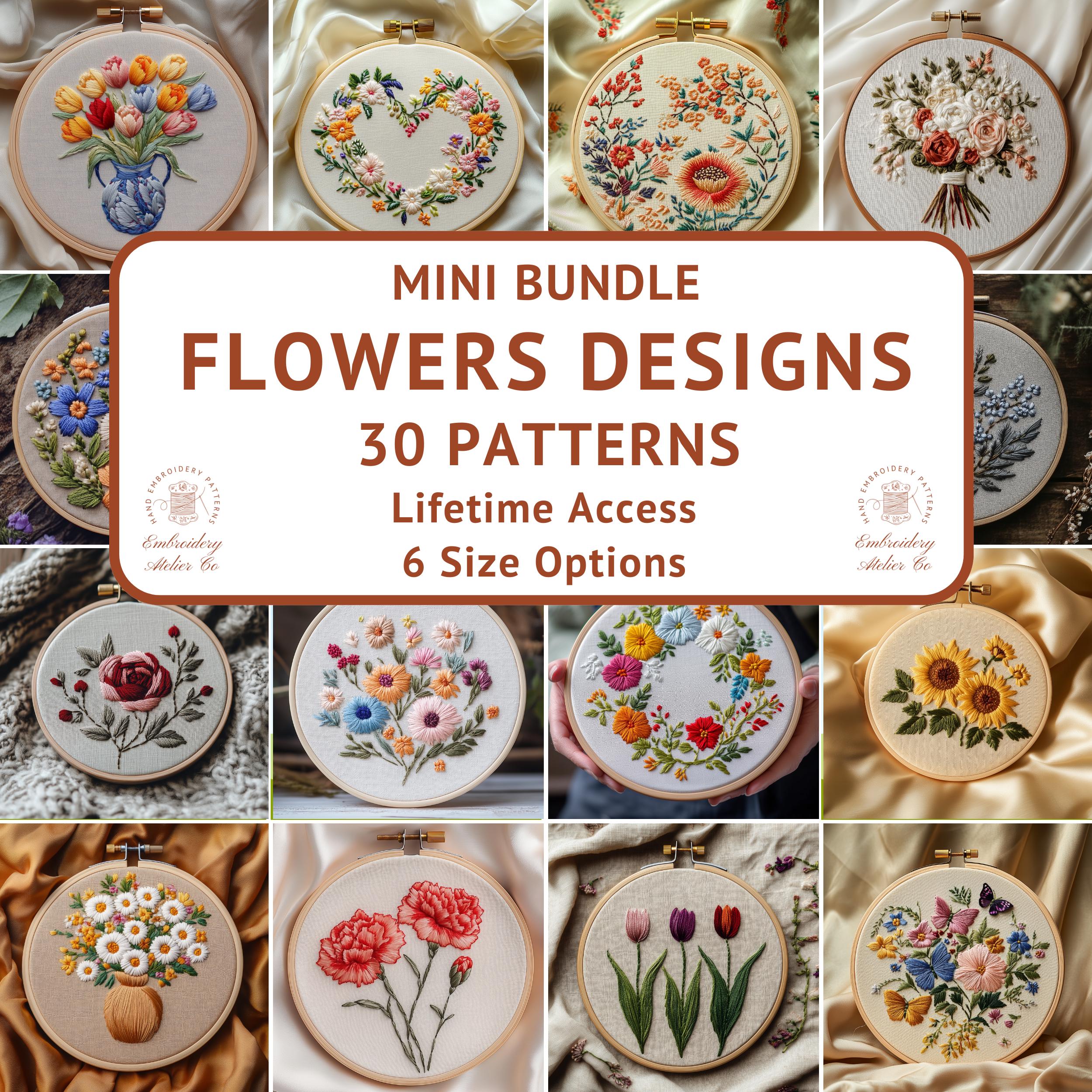 Flowers Hand Embroidery Pattern Bundle, Floral Embroidery Designs Pack ...