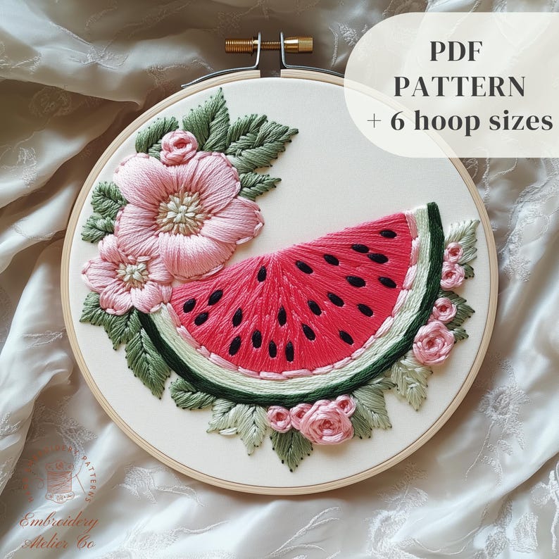 Summer Embroidery PDF Pattern, Watermelon Hand Embroidery Design, Cute ...