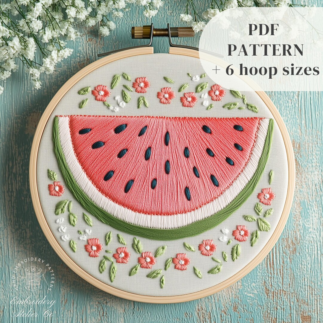 Watermelon Embroidery PDF Pattern, Summer Fruit Hand Embroidery Design ...