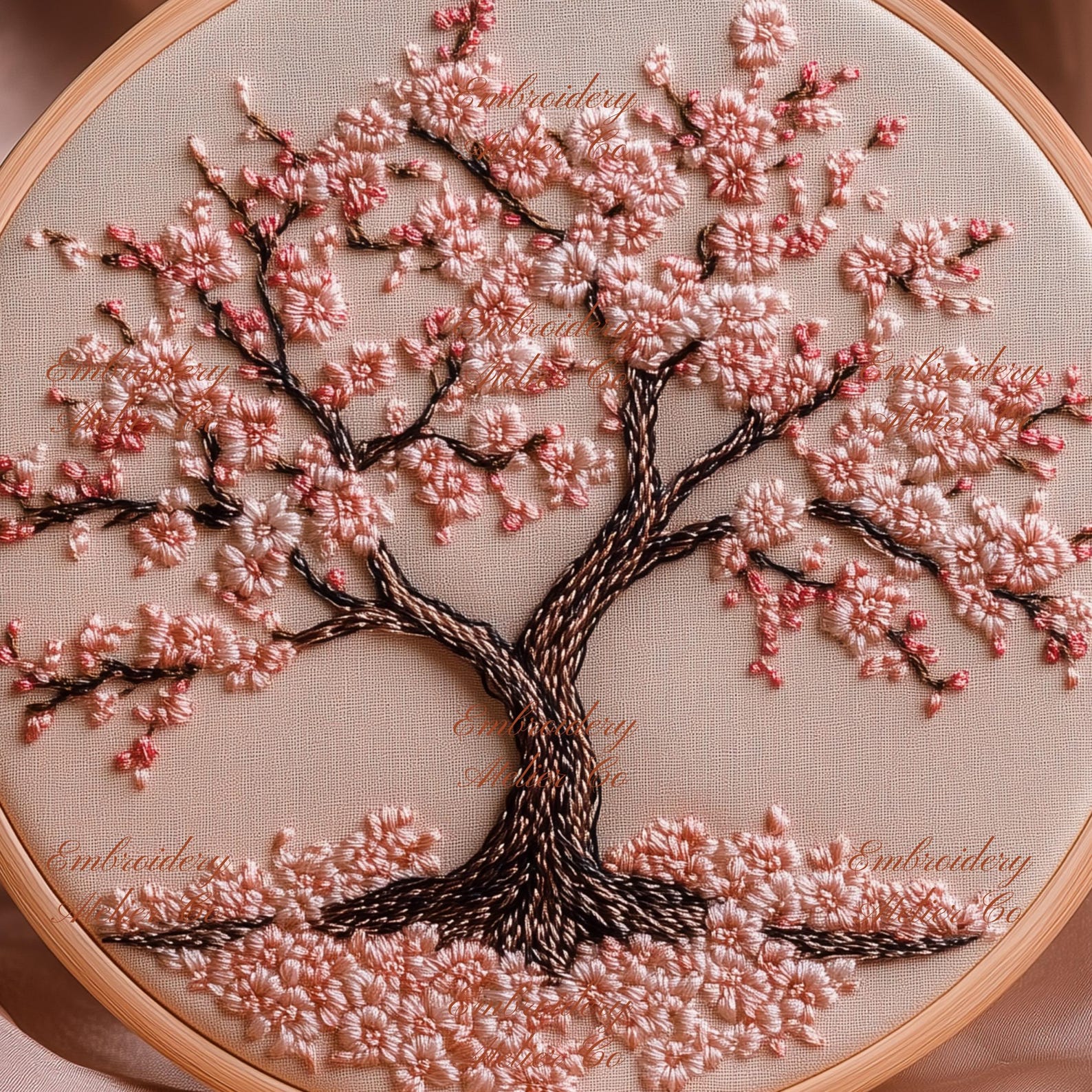 Cherry Blossoms Hand Embroidery Design, Pink Sakura Tree Embroidery PDF ...