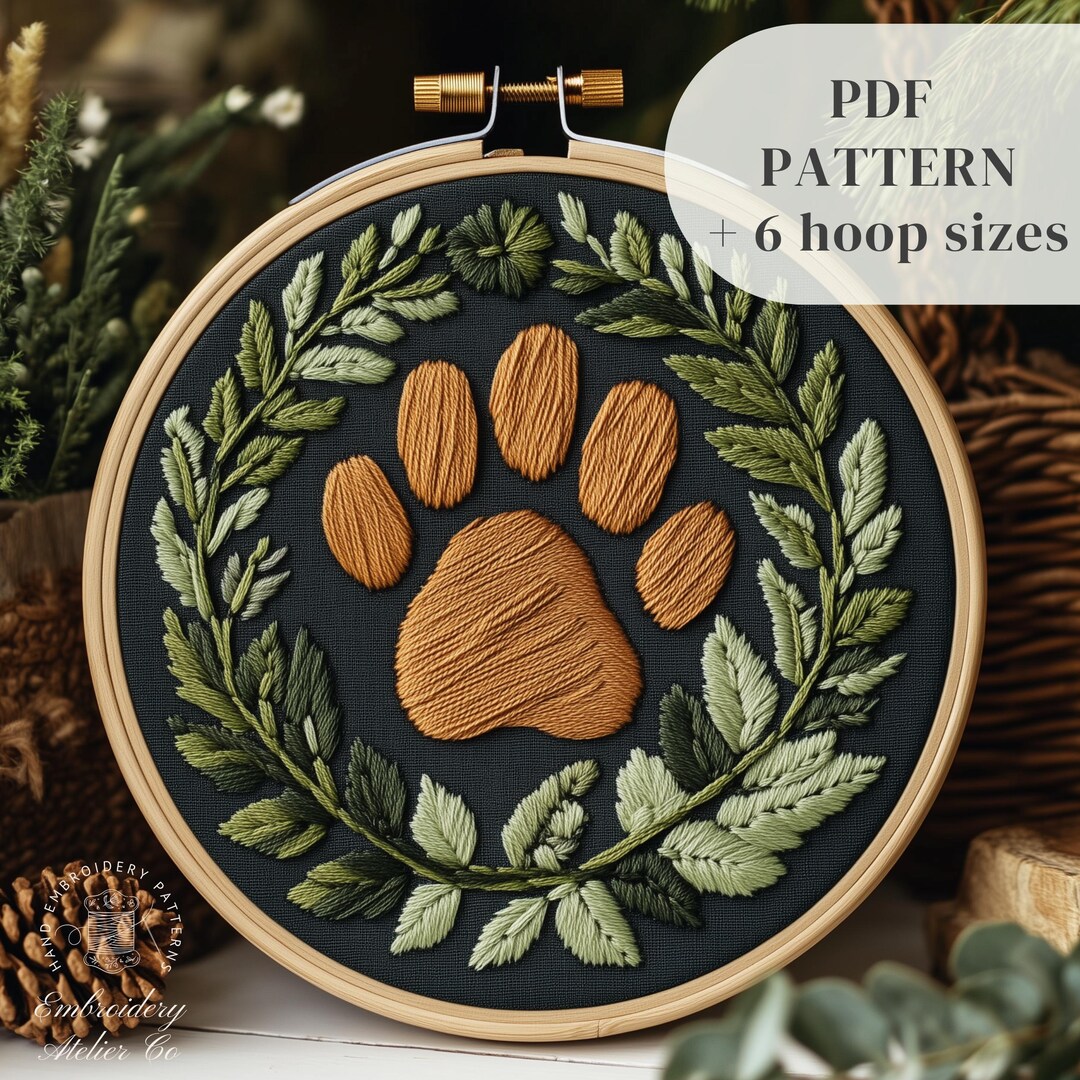 Paw Print Hand Embroidery PDF Pattern, Toe Beans DIY Embroidery Hoop ...
