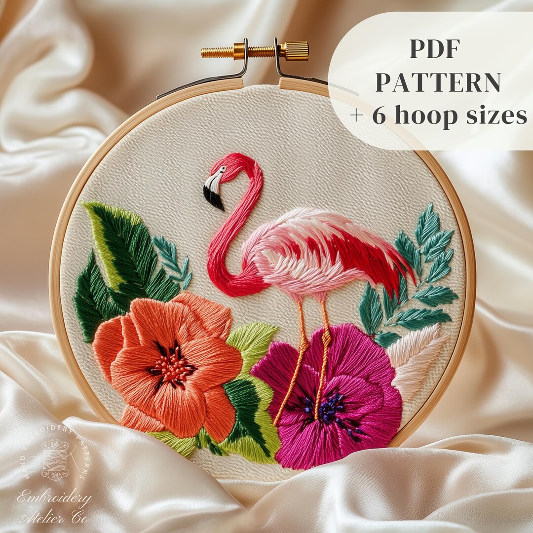 Flamingo Hand Embroidery Pattern, Summer Embroidery Design for ...