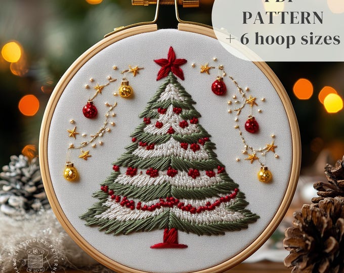 Christmas Tree Hand Embroidery Pattern, Winter Embroidery PDF Design ...