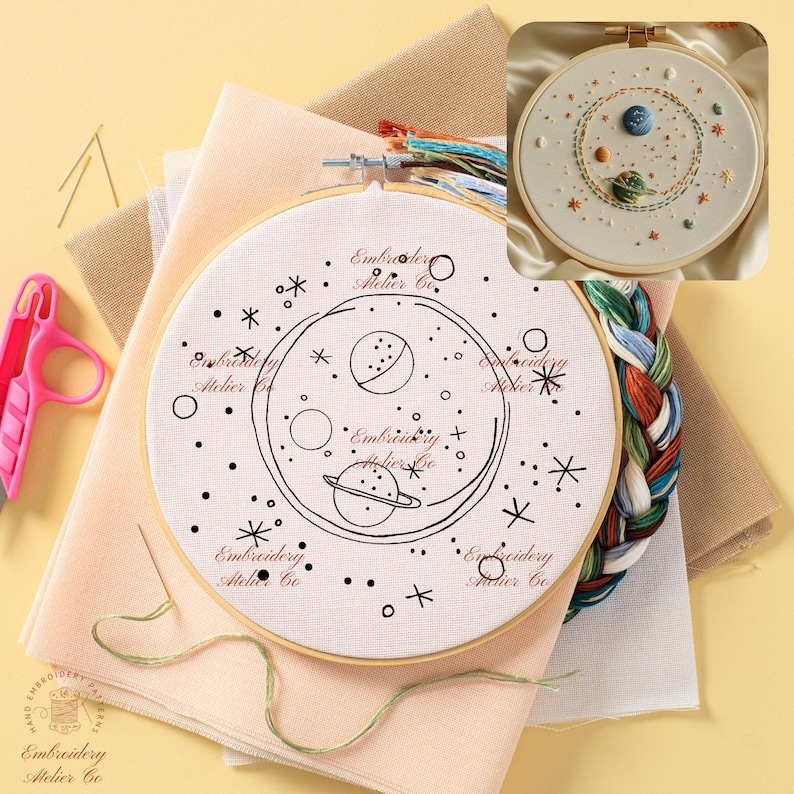 Celestial Hand Embroidery PDF Pattern, Planets Embroidery Design ...