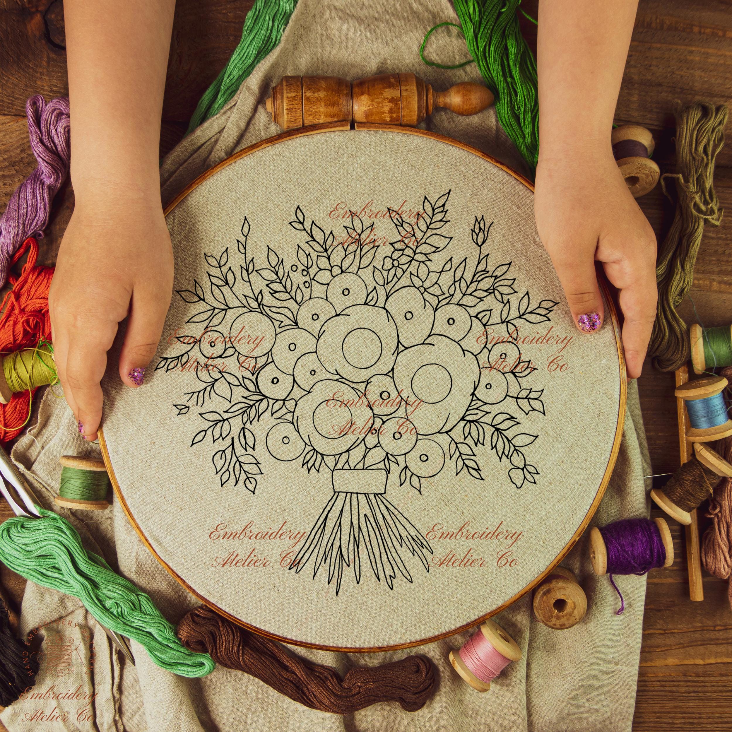 Wedding Flowers Embroidery PDF Pattern, Flowers Bouquet Embroidery ...