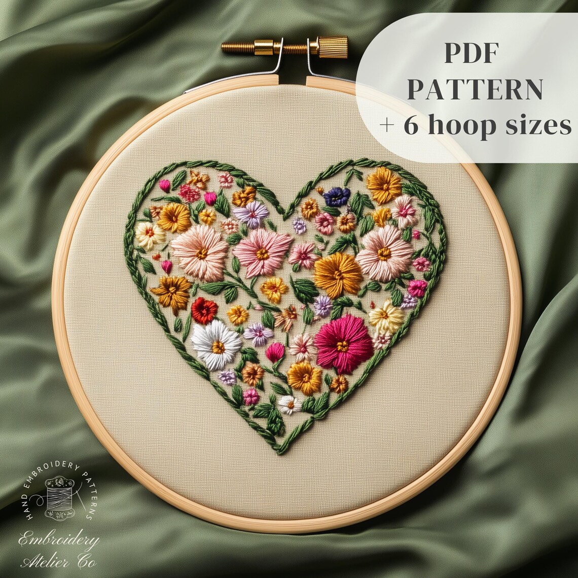Heart of Flowers Embroidery Design, Love Hand Embroidery Pattern ...