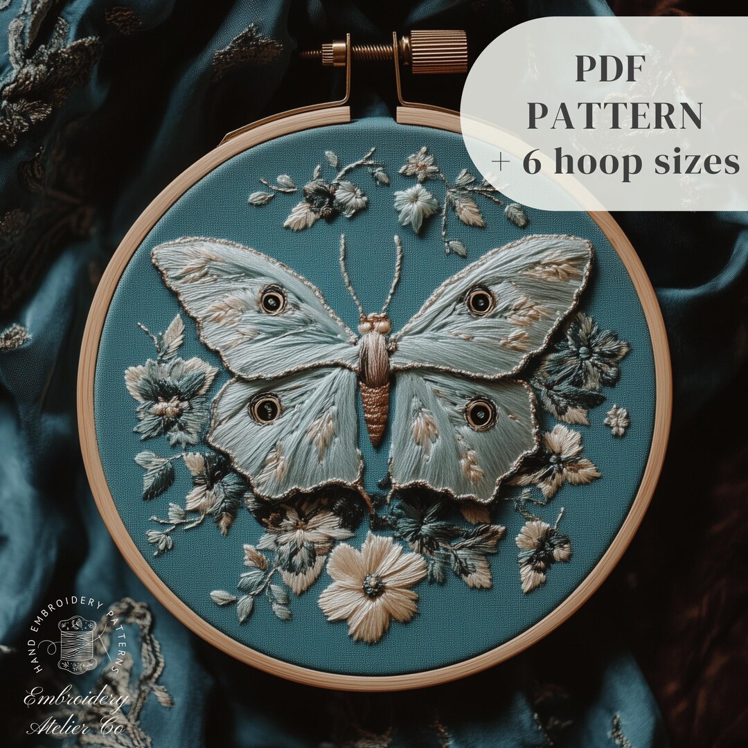 Gothic Luna Moth Embroidery Pattern, Insect Hand Embroidery Design ...