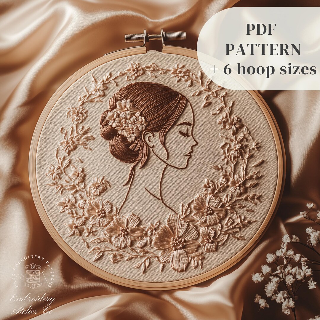 Flowers Woman Hand Embroidery Pattern, Female Silhouette Embroidery ...