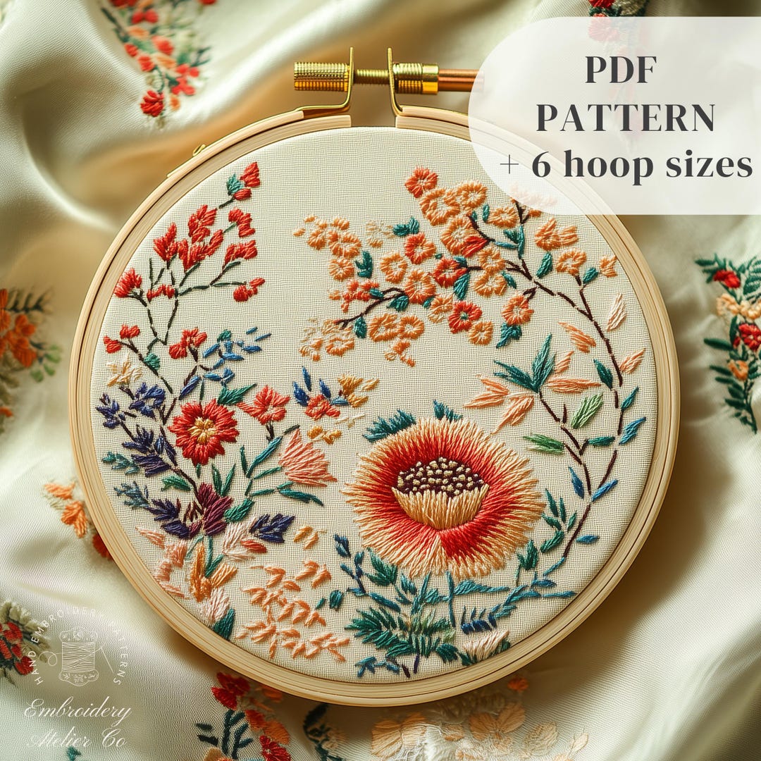 Japanese Flowers Hand Embroidery Pattern, Blossom Embroidery PDF Design ...
