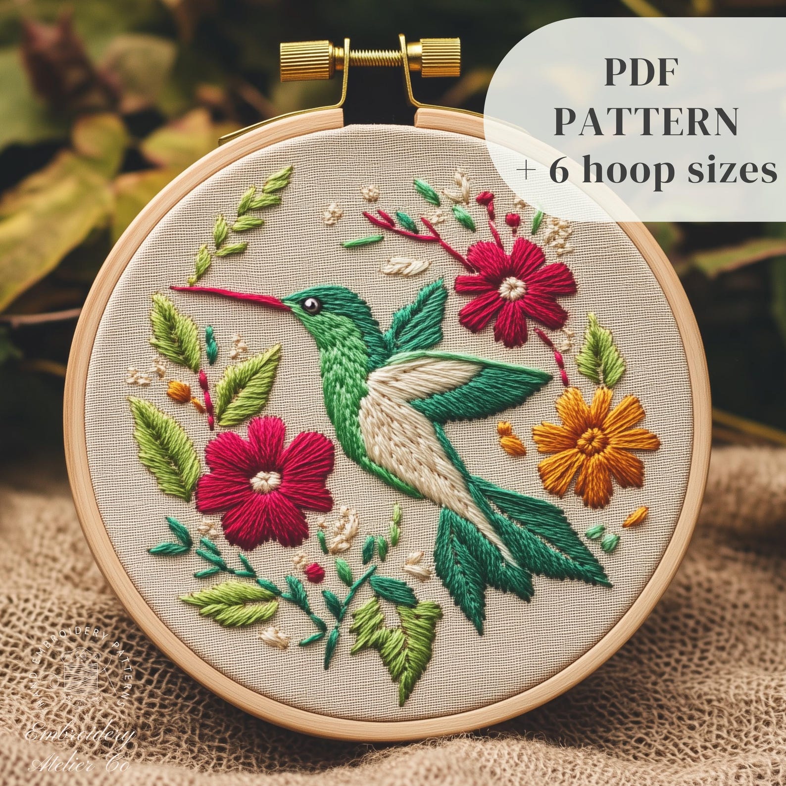 Hummingbird Hand Embroidery Pattern, Flowers and Tropical Bird ...