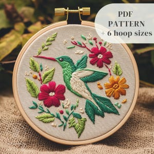 Hummingbird Hand Embroidery Pattern, Flowers and Tropical Bird ...