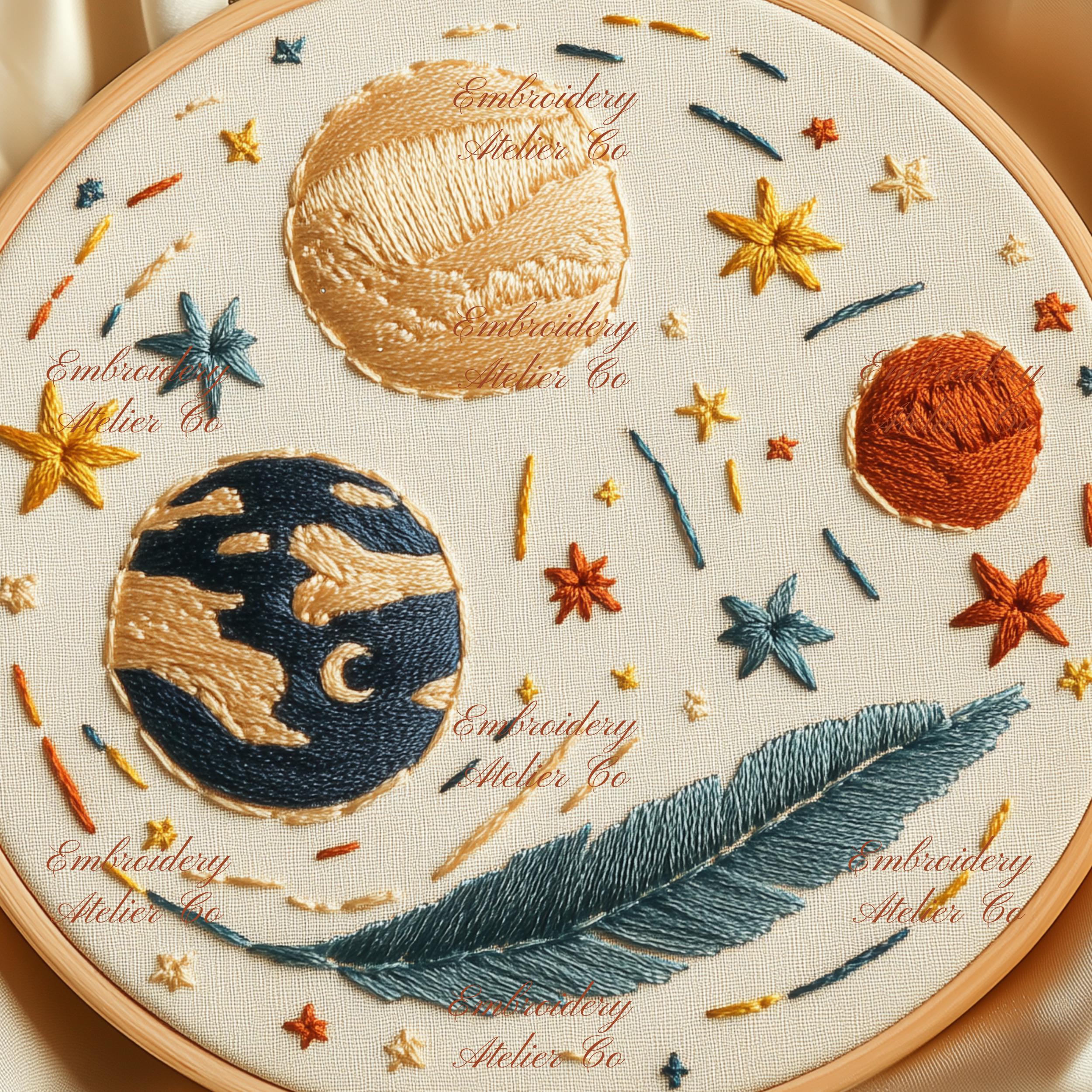 Planets and Stars Embroidery PDF Pattern, Celestial Hand Embroidery ...