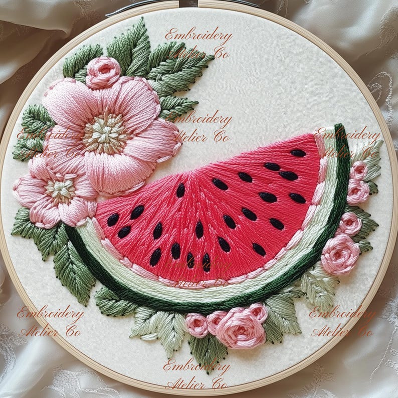 Summer Embroidery PDF Pattern, Watermelon Hand Embroidery Design, Cute ...