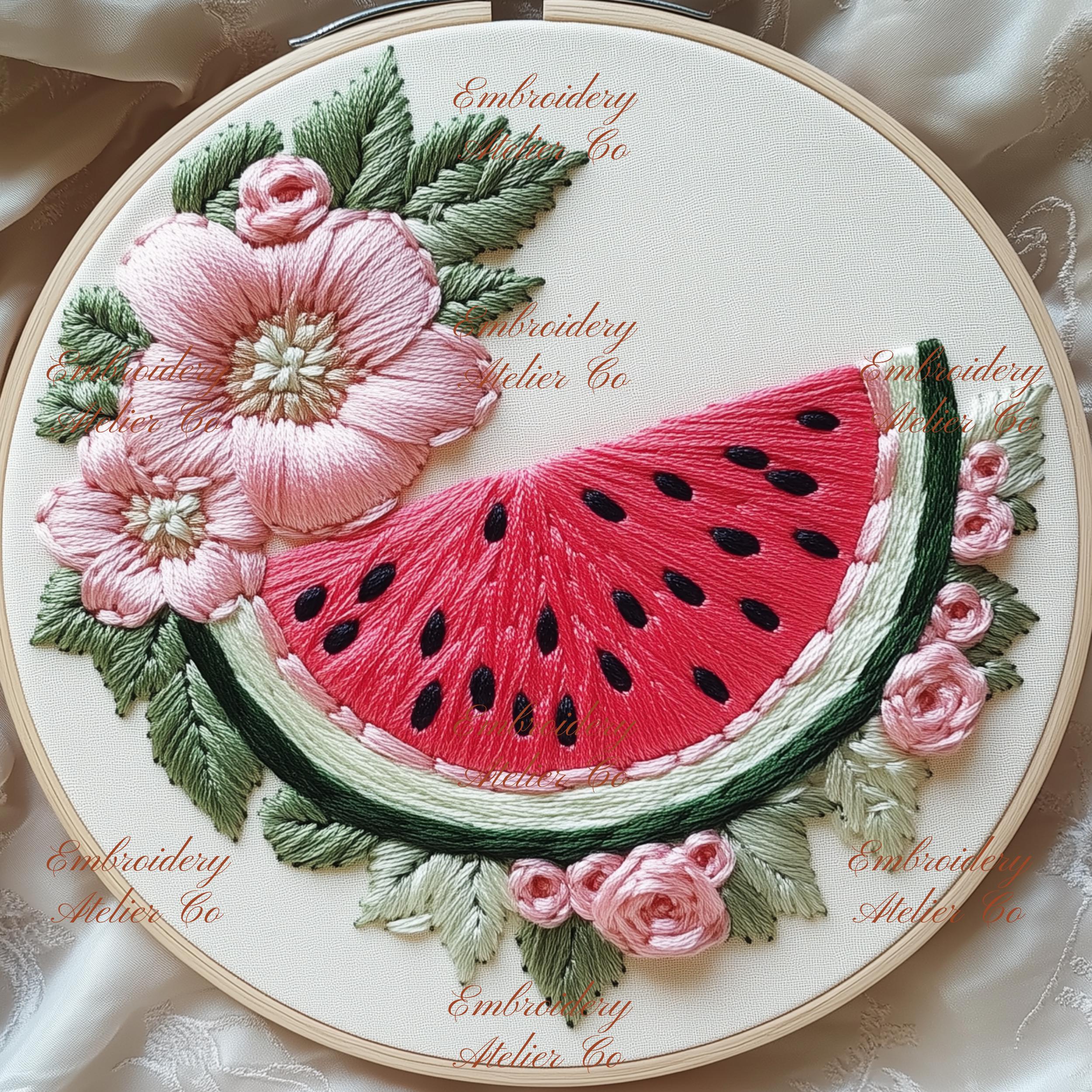 Summer Embroidery PDF Pattern, Watermelon Hand Embroidery Design, Cute ...