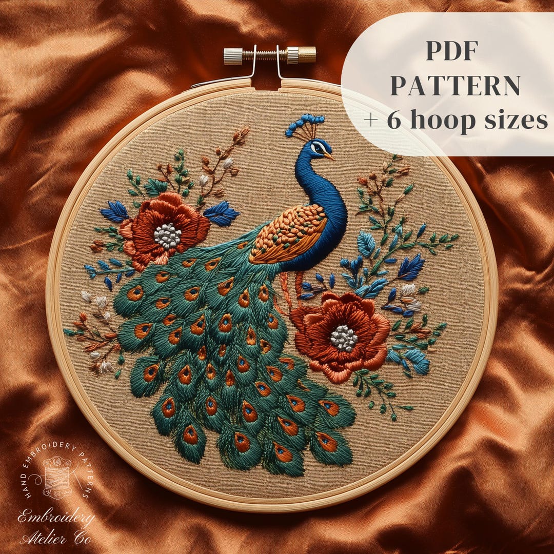 Peacock Embroidery PDF Pattern, Animal Hand Embroidery Design, Bird ...