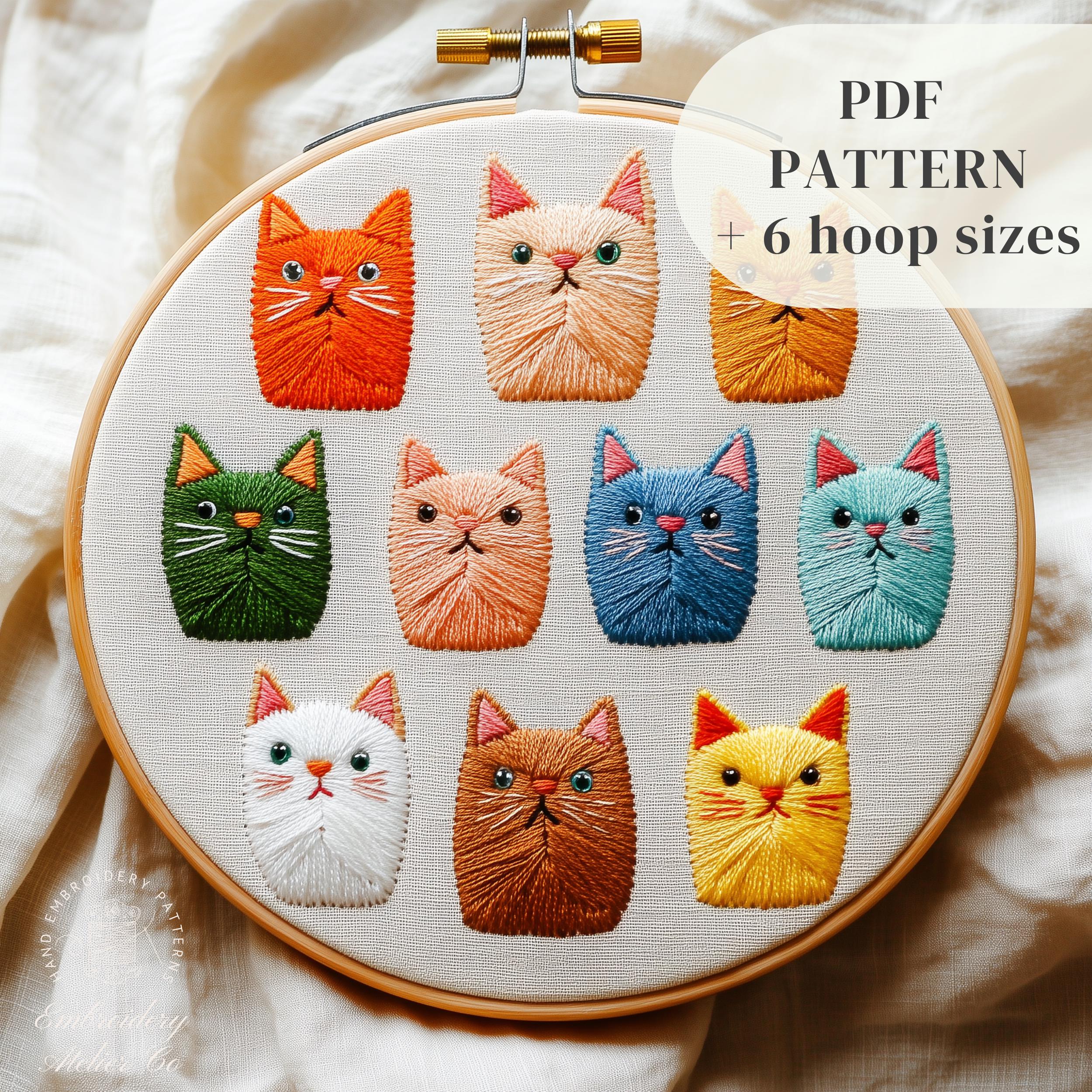 Grumpy Cats Hand Embroidery Pattern, Animal DIY Embroidery Design ...