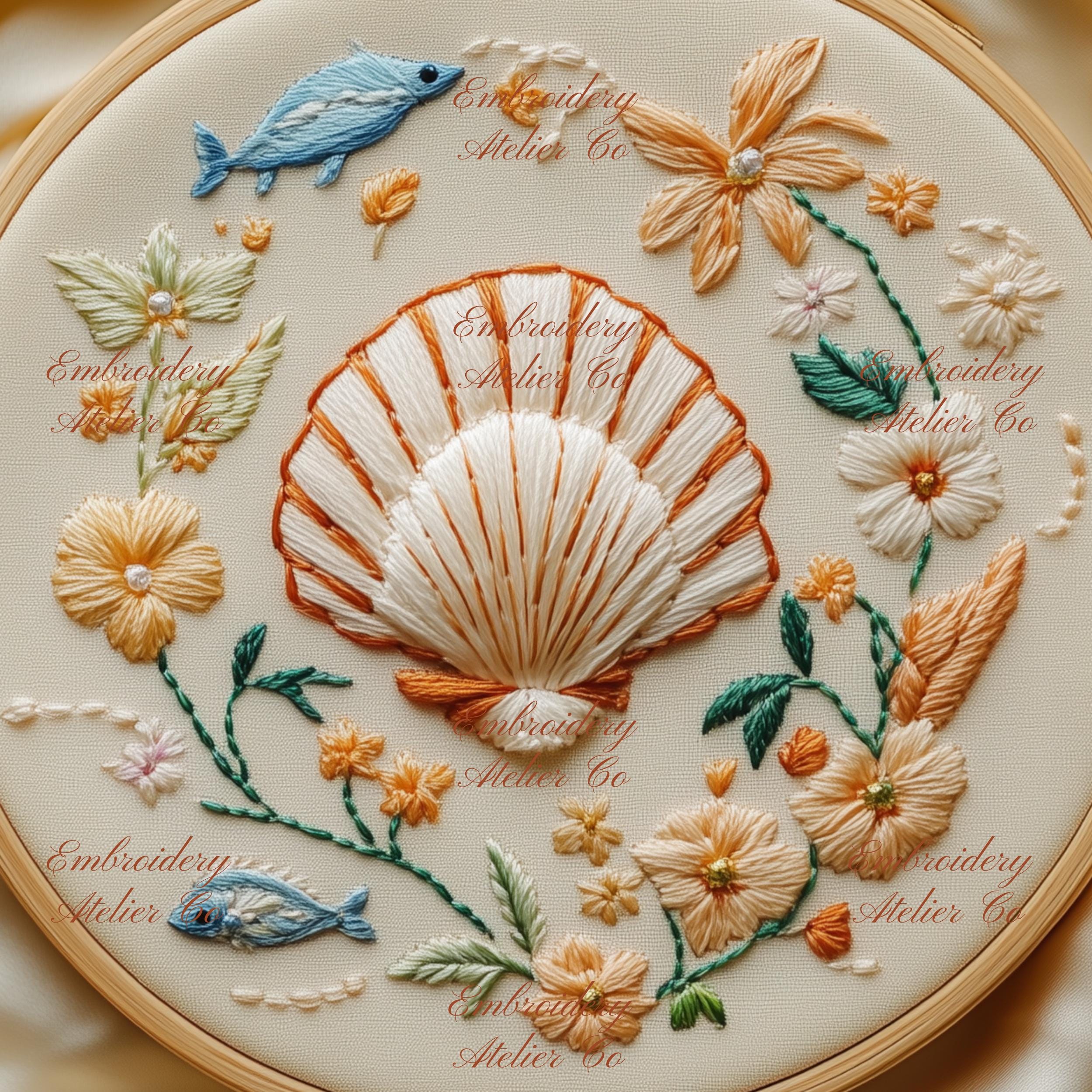 Seashell Embroidery PDF Pattern, Summer Hand Embroidery Design, Ocean ...