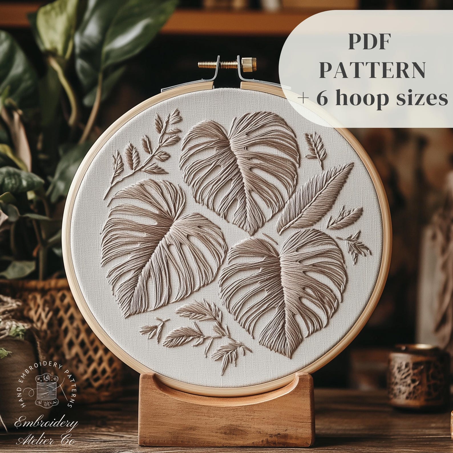 Monstera Leaves Embroidery PDF Pattern, Beginner Hand Embroidery Design ...