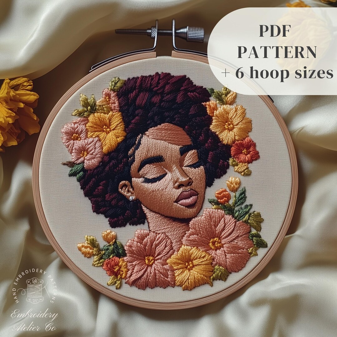 African Woman Embroidery PDF Pattern, Afro Girl Hand Embroidery Design ...