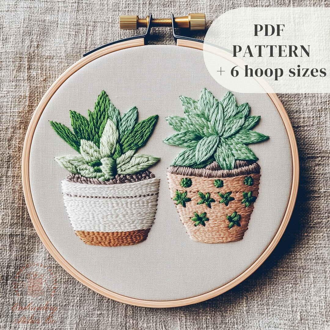 Succulent Plants Embroidery PDF Pattern, Easy Hand Embroidery Design ...