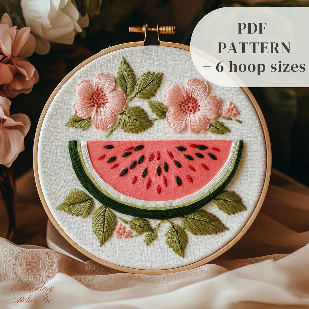 Watermelon Hand Embroidery Pattern, Summer Fruit Embroidery PDF Design ...